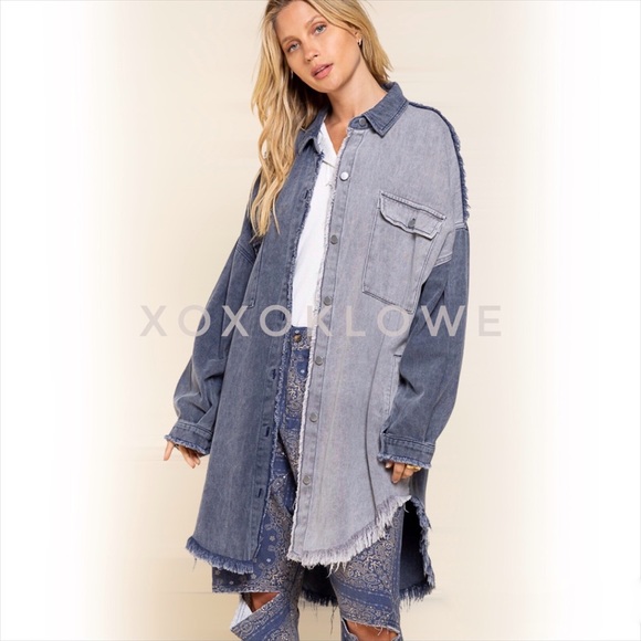 POL | Tops | Pol Blue Gray 9s Color Block Longline Button Front Shacket ...